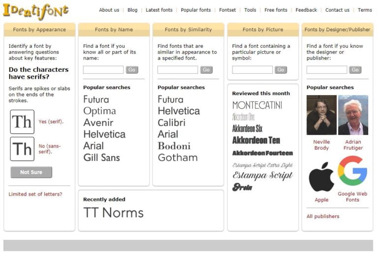 Identifont: a suite of online tools to find and identify fonts