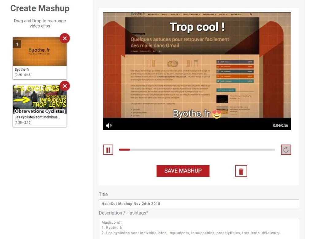 Hashcut : partagez des extraits de vidéos YouTube
