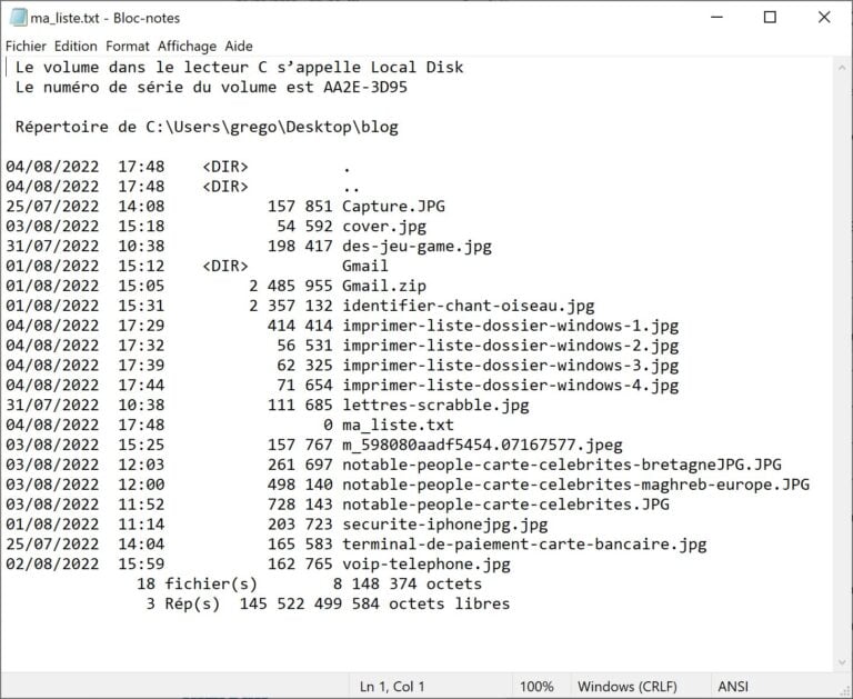Comment obtenir/imprimer la liste des fichiers d'un dossier