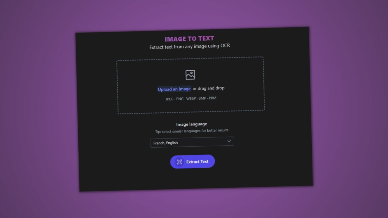 Image to Text, a free OCR tool to extract text from an image