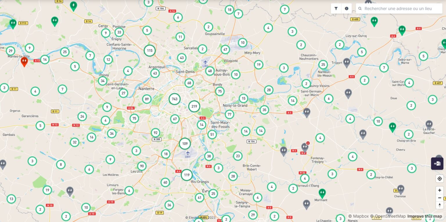 Electromaps, map of charging stations for electric cars