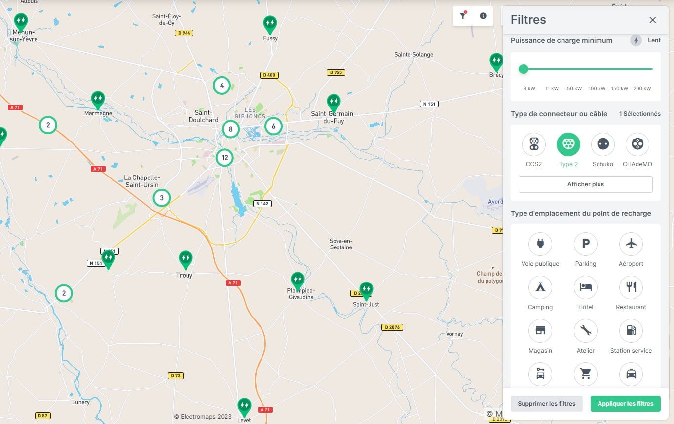 Electromaps, map of charging stations for electric cars