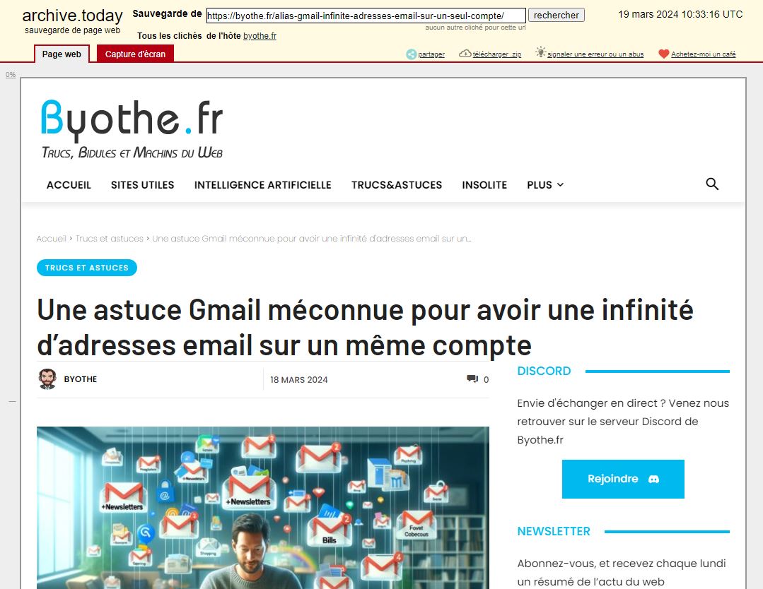 Archiver ou sauvegarder une page web grâce à Archive.Today