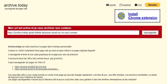 Archiver ou sauvegarder une page web grâce à Archive.Today