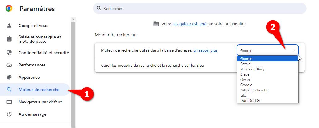 Comment changer le moteur de recherche par défaut dans Chrome