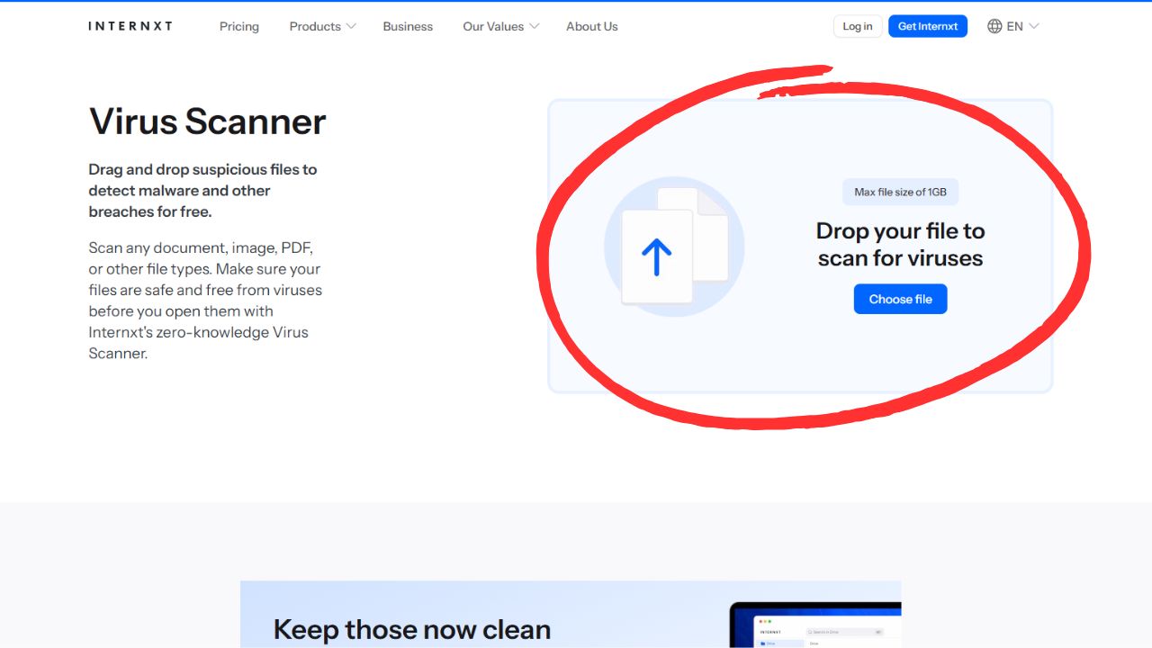 Analysez vos fichiers en ligne gratuitement et en toute sécurité avec Internxt Virus Scanner
