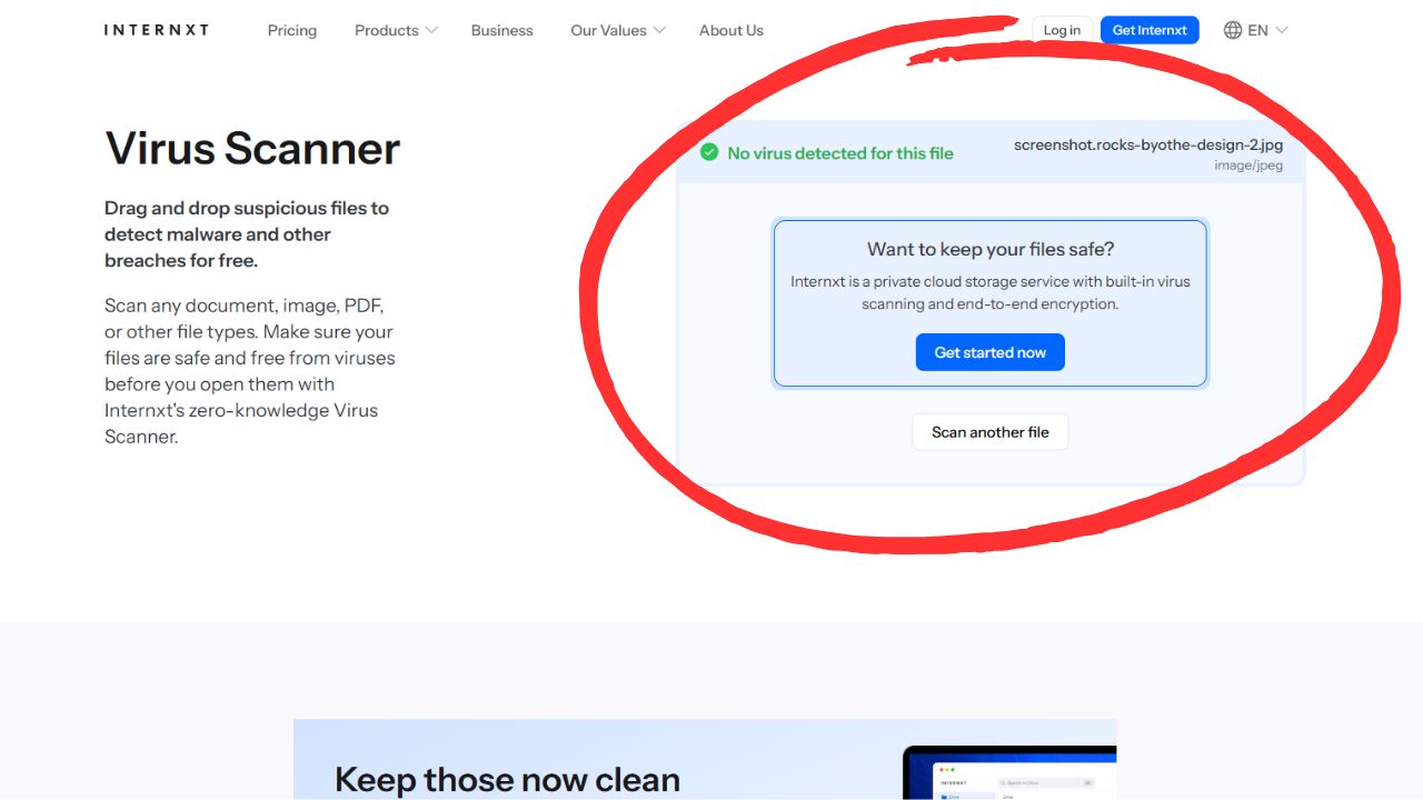 Scan your files online for free and safely with Internxt Virus Scanner